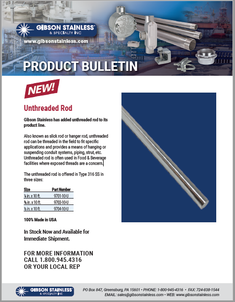 New Unthreaded Rod from Gibson Stainless - EF Lombardi Co